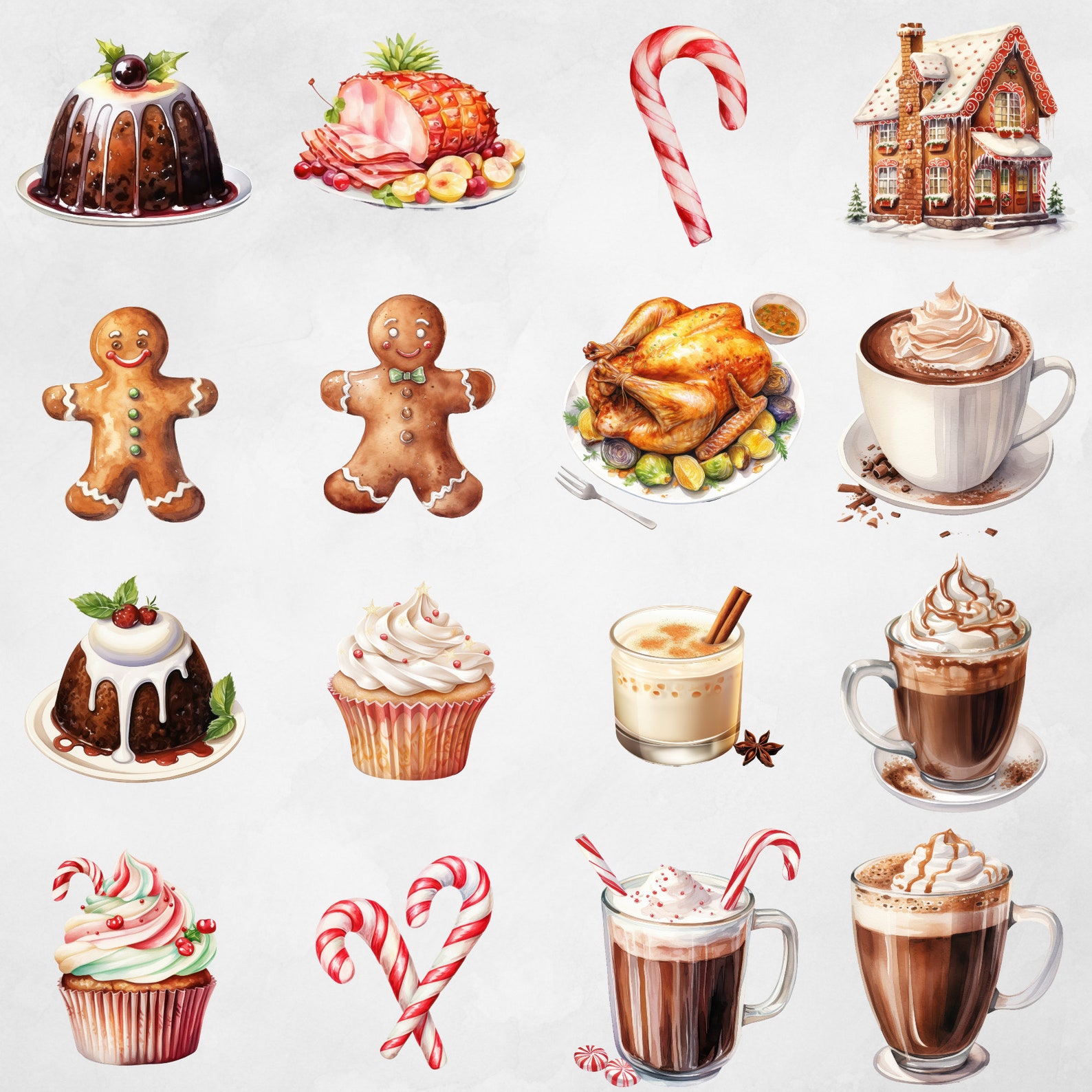 Watercolor Christmas Food Clipart, Christmas Food and Cookie Clipart ...