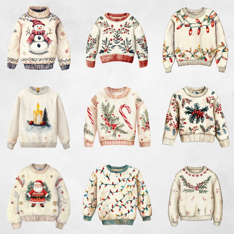 Watercolor Christmas Sweater Clipart, Cute Cozy Winter Watercolor, Fall ...
