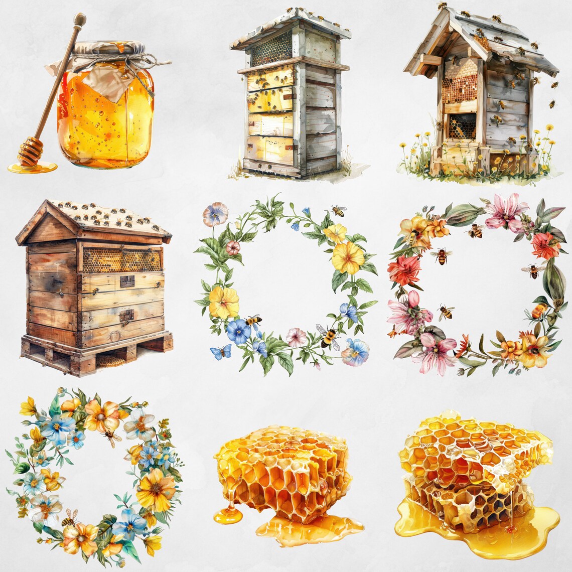 Watercolor Honey Bee Clipart, Spring Garden Bee, Bee Clipart, Bee ...