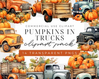 Fall Truck Clipart, Teal Fall Clipart, Retro Truck Clipart, Watercolor ...