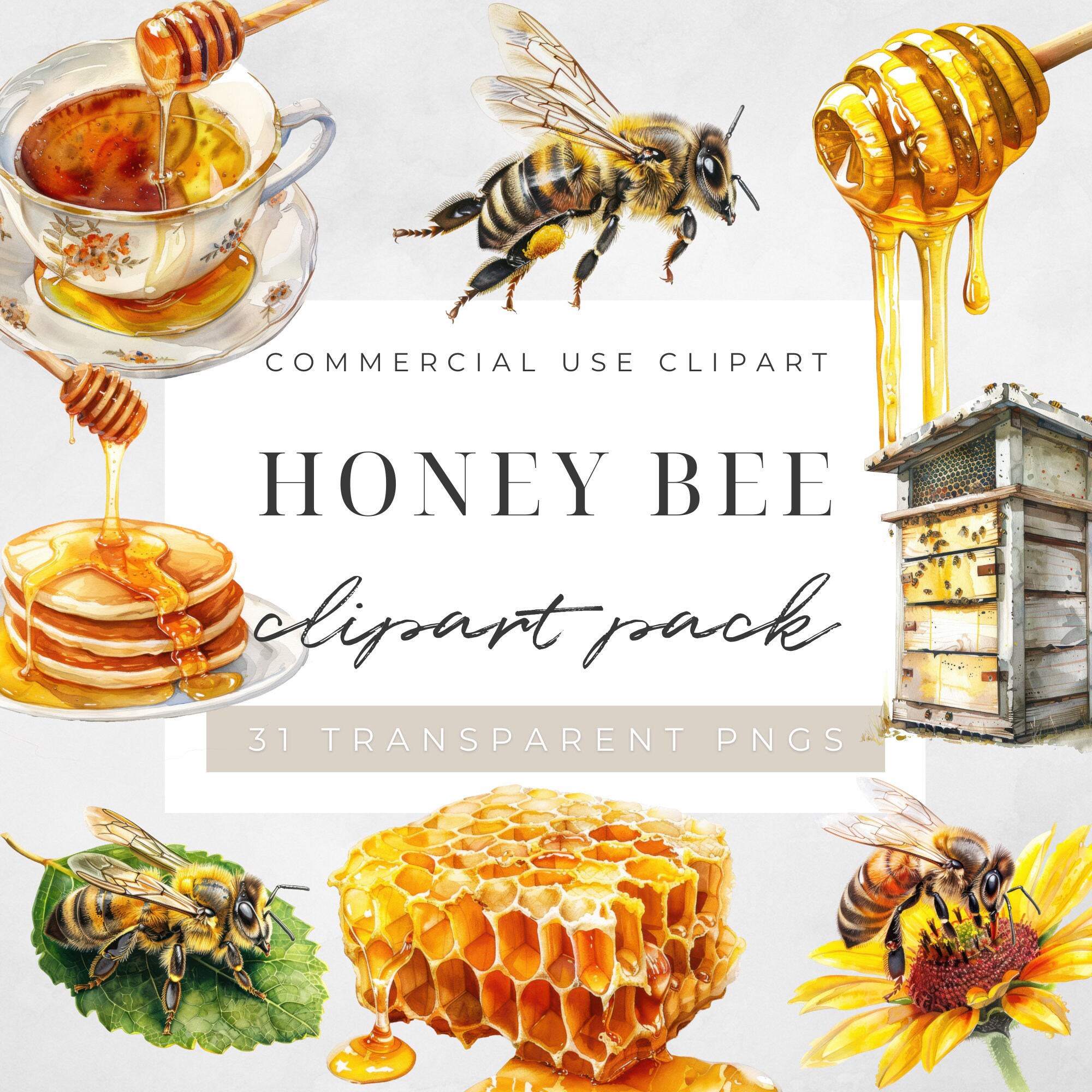 Watercolor Honey Bee Clipart, Spring Garden Bee, Bee Clipart, Bee ...