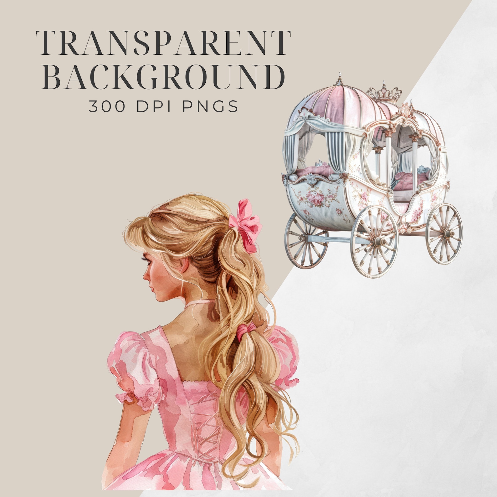 Pink Princess Watercolor Clipart, Fairytale Clipart, Whimsical Princess ...