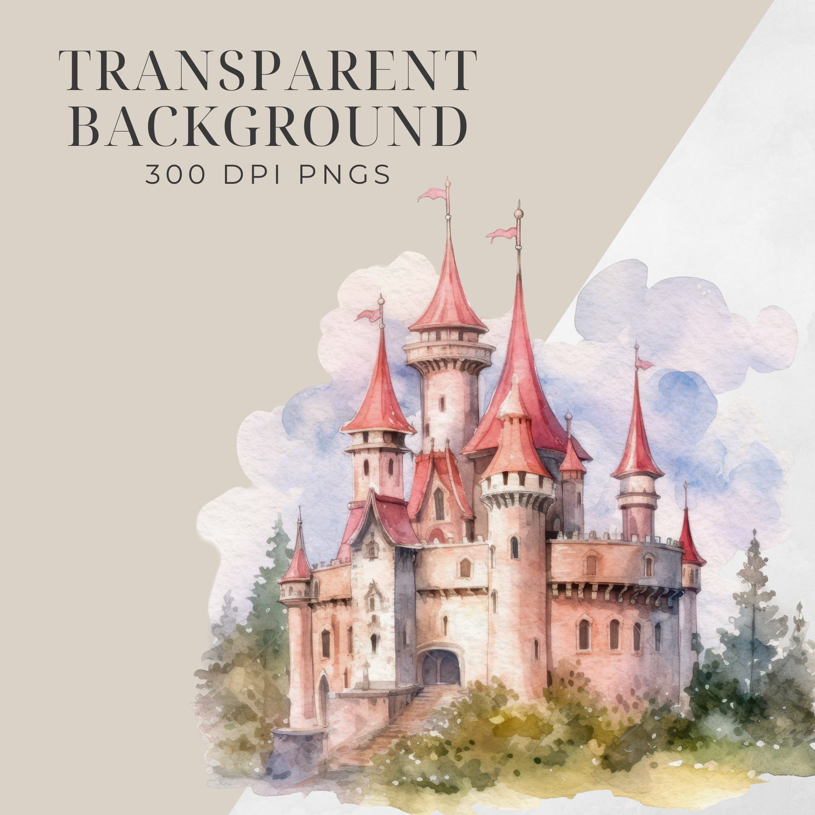 Watercolor Princess Castle Clipart, Printable Watercolor Clipart ...