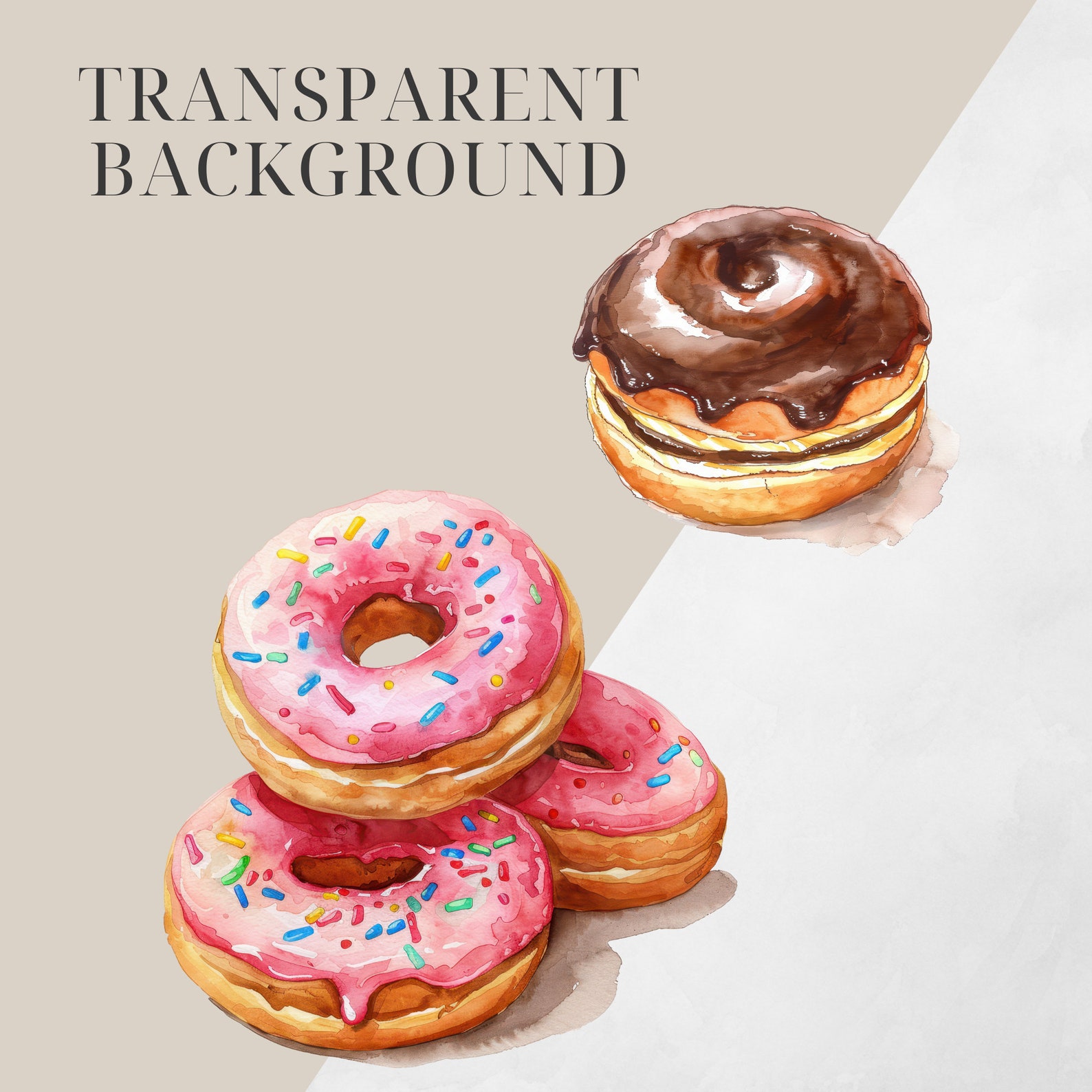 Watercolor Donuts Clipart, Pastry Clipart, Chocolate Donut, Sweet ...