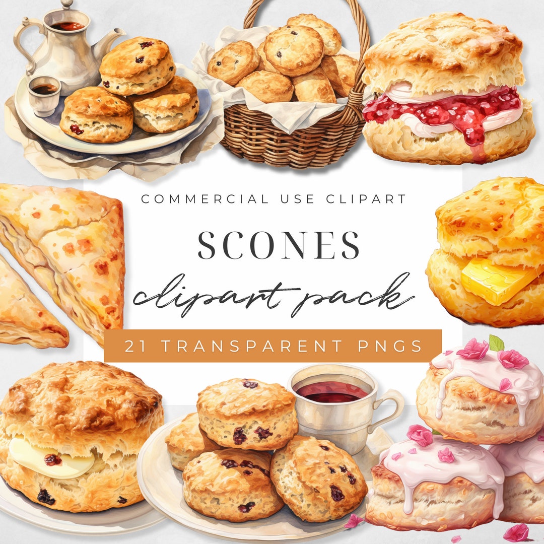 Watercolor Scones Clip Art, Muffins & Scones Clipart, Scones and Cream ...