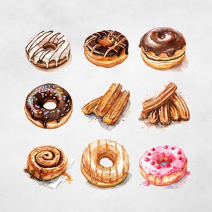 Watercolor Donuts Clipart, Pastry Clipart, Chocolate Donut, Sweet ...