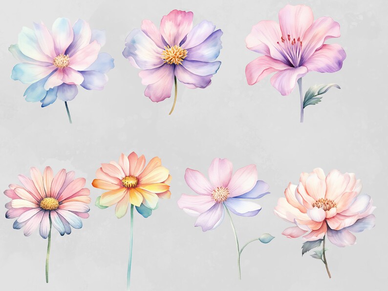 Pastel Watercolor Floral Clipart, Spring Bouquet Floral PNG, Instant ...
