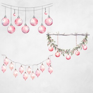 Watercolor Pink Christmas Clipart Bundle, Watercolor Holiday Art ...