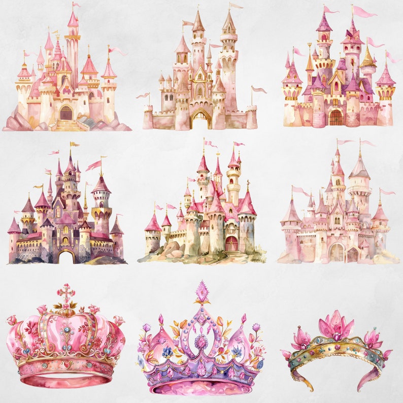 Pink Princess Watercolor Clipart, Fairytale Clipart, Whimsical Princess ...