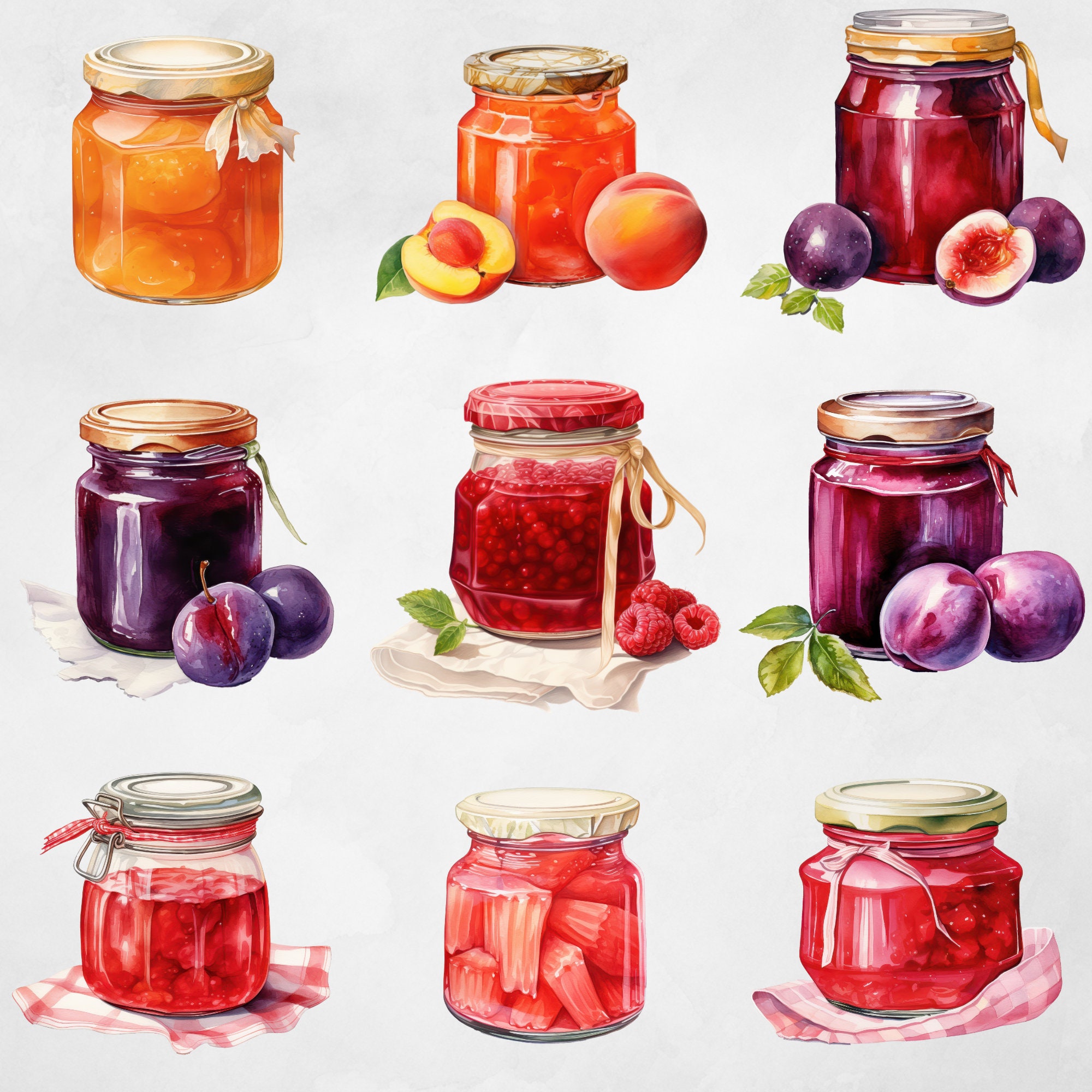 Watercolor Fruit Jam Clipart, Jelly Jar Clipart, Mason Jars Digital ...