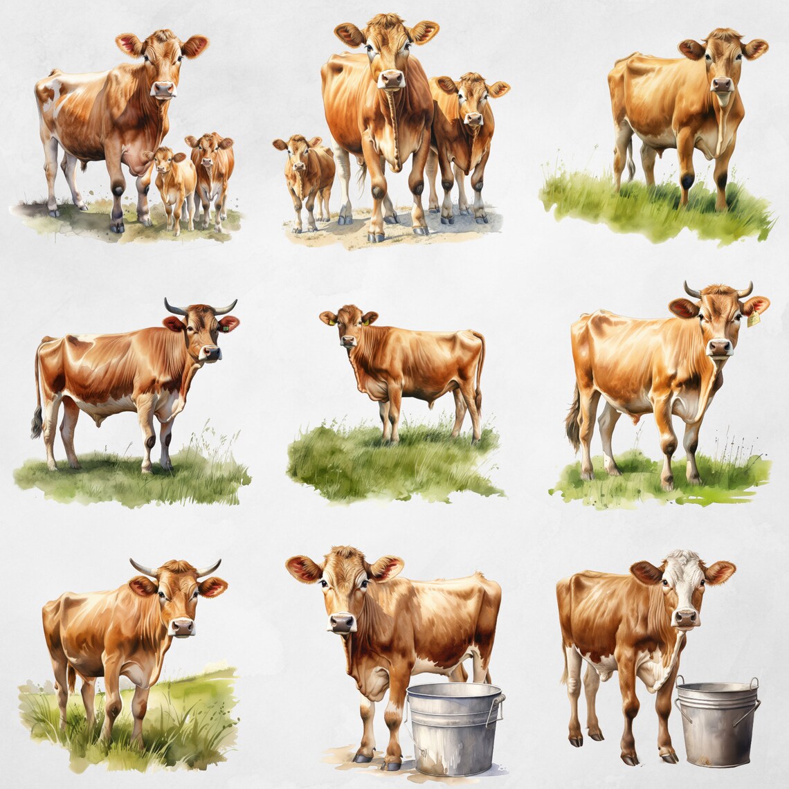 Watercolor Jersey Cow Clipart, Cow Clipart, Heifer Clipart, Baby Cow ...