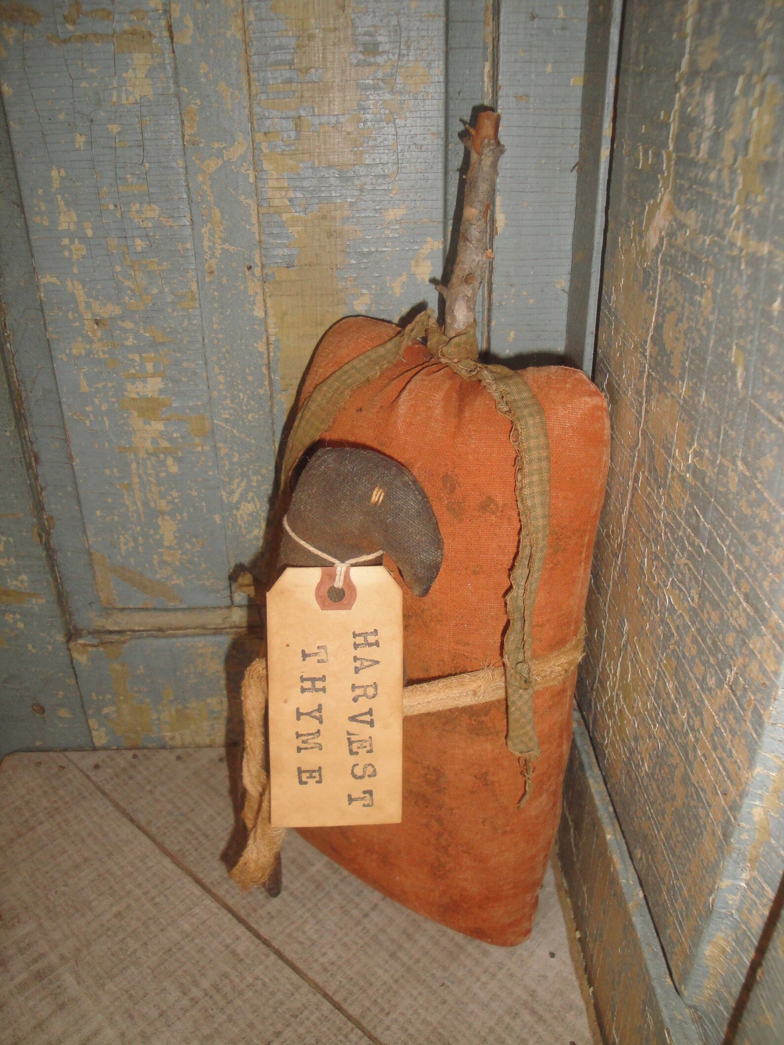 Primitive Hand Made Cloth Osnaburg Pumpkin With Crow and Hang | Etsy