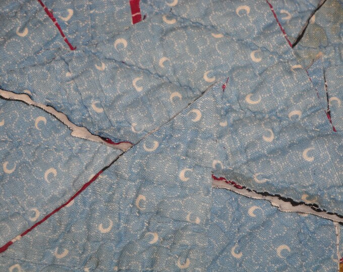 Old Blue Calico Quilt Scrap | Antique Blue Calico Quilt Scrap | Vintage ...