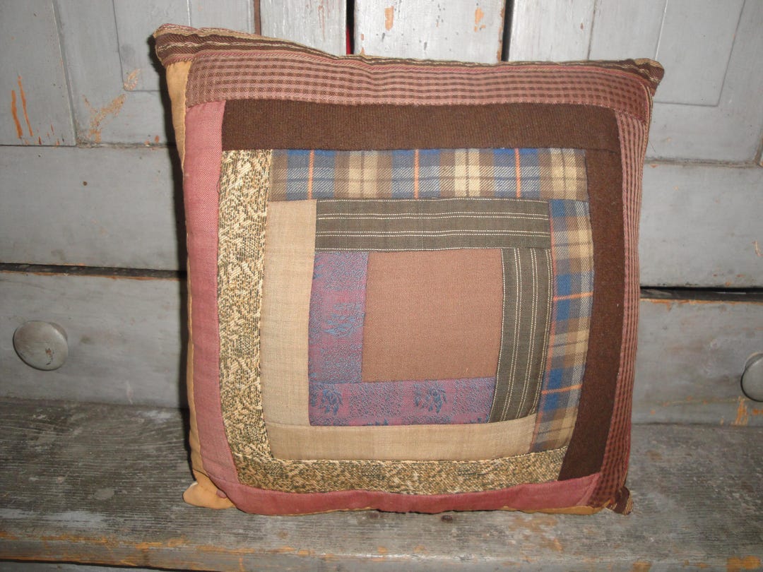 Antique Vintage Primitive Log Cabin Quilt Pillow | Repurposed Upcycle ...
