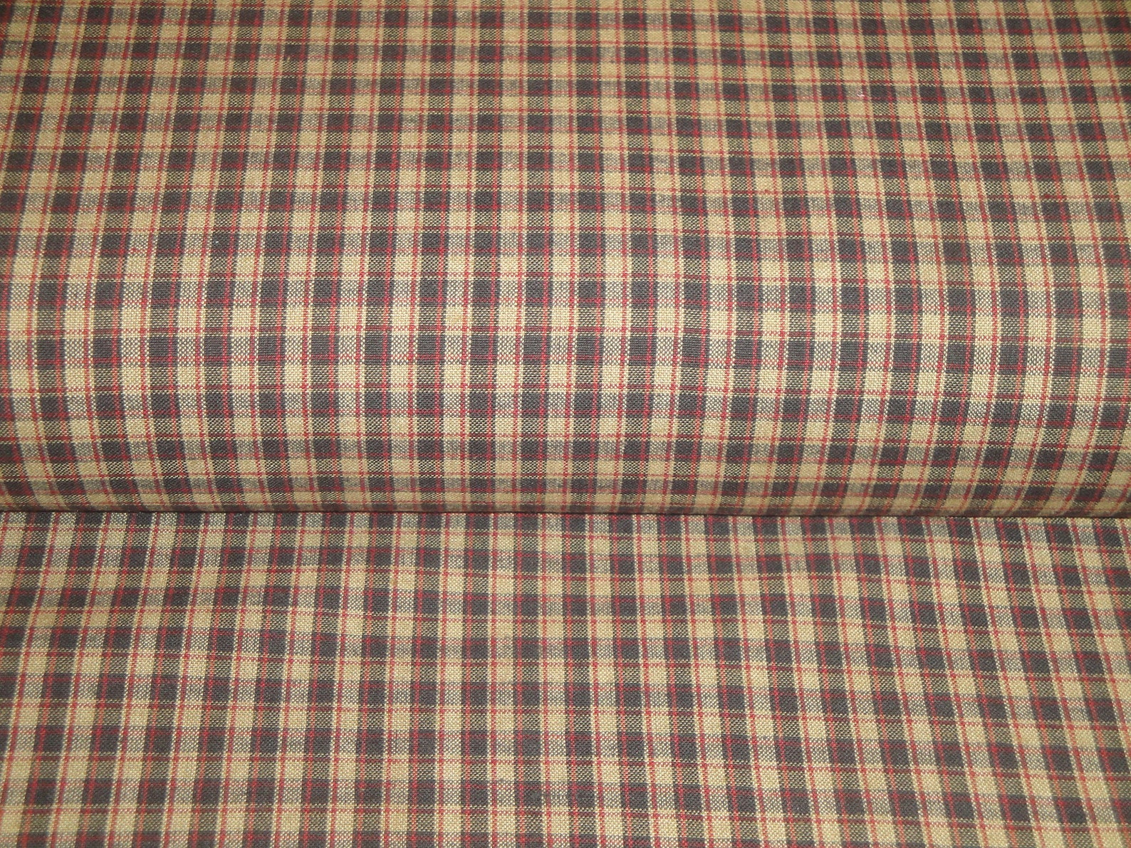 Black Red Tan Plaid Homespun Material Colonial Plaid | Etsy