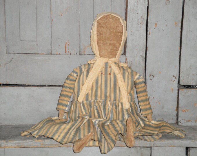 Primitive Prairie Doll Handmade Cloth Doll Old Ticking Dress Doll ...