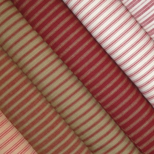 Red Ticking Fabric | Red Stripe Homespun Fabric | Cotton Twill Ticking ...