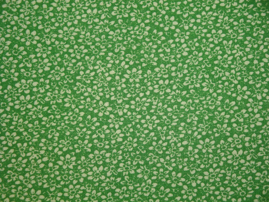 Reproduction Green Calico Fabric Flower Design | Old Antique Vintage ...
