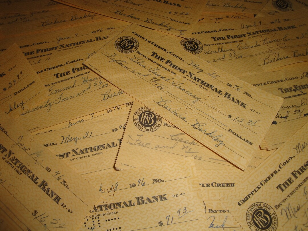 12 vieux vintage antiques chèques bancaires annulés de Cripple Creek ...