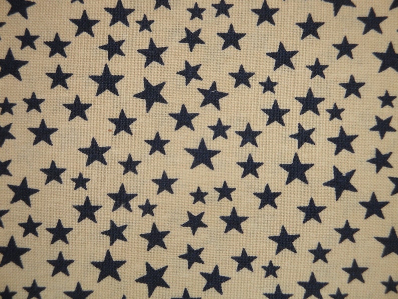 Cotton Star Fabric | Scattered Star Fabric | Tan and Navy Star Fabric ...