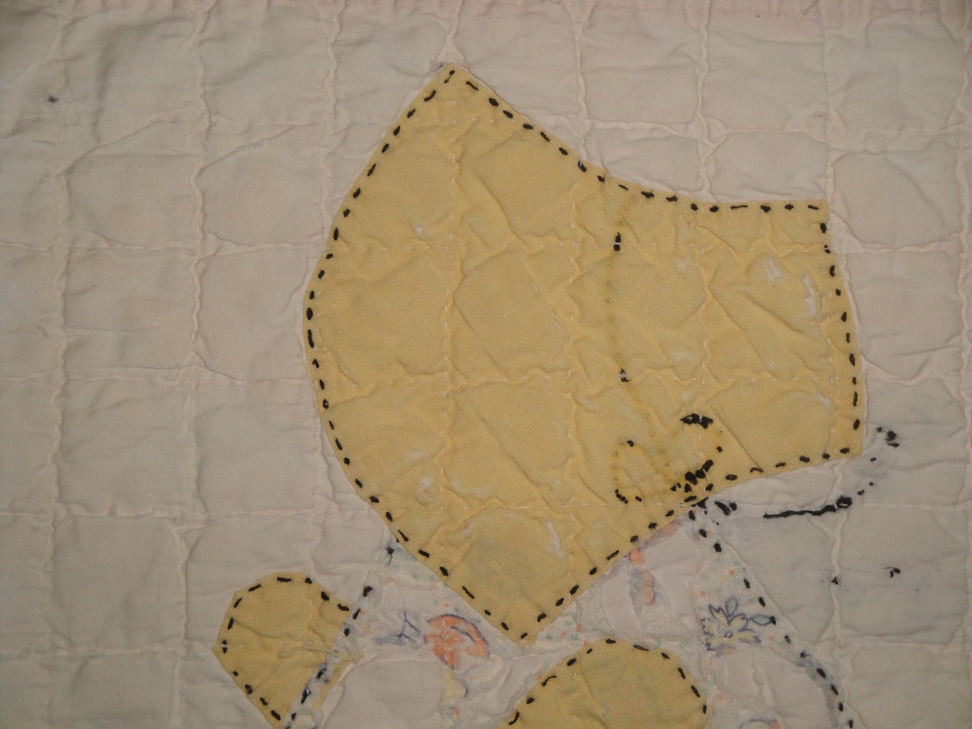 Old Vintage Antique Yellow Sun Bonnet Sue Quilt Piece | Primitive ...