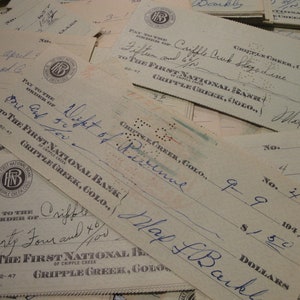 12 Old Vintage Antique Canceled Bank Checks From Cripple Creek Colorado ...