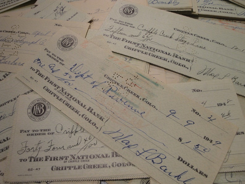 12 Old Vintage Antique Canceled Bank Checks From Cripple Creek Colorado ...