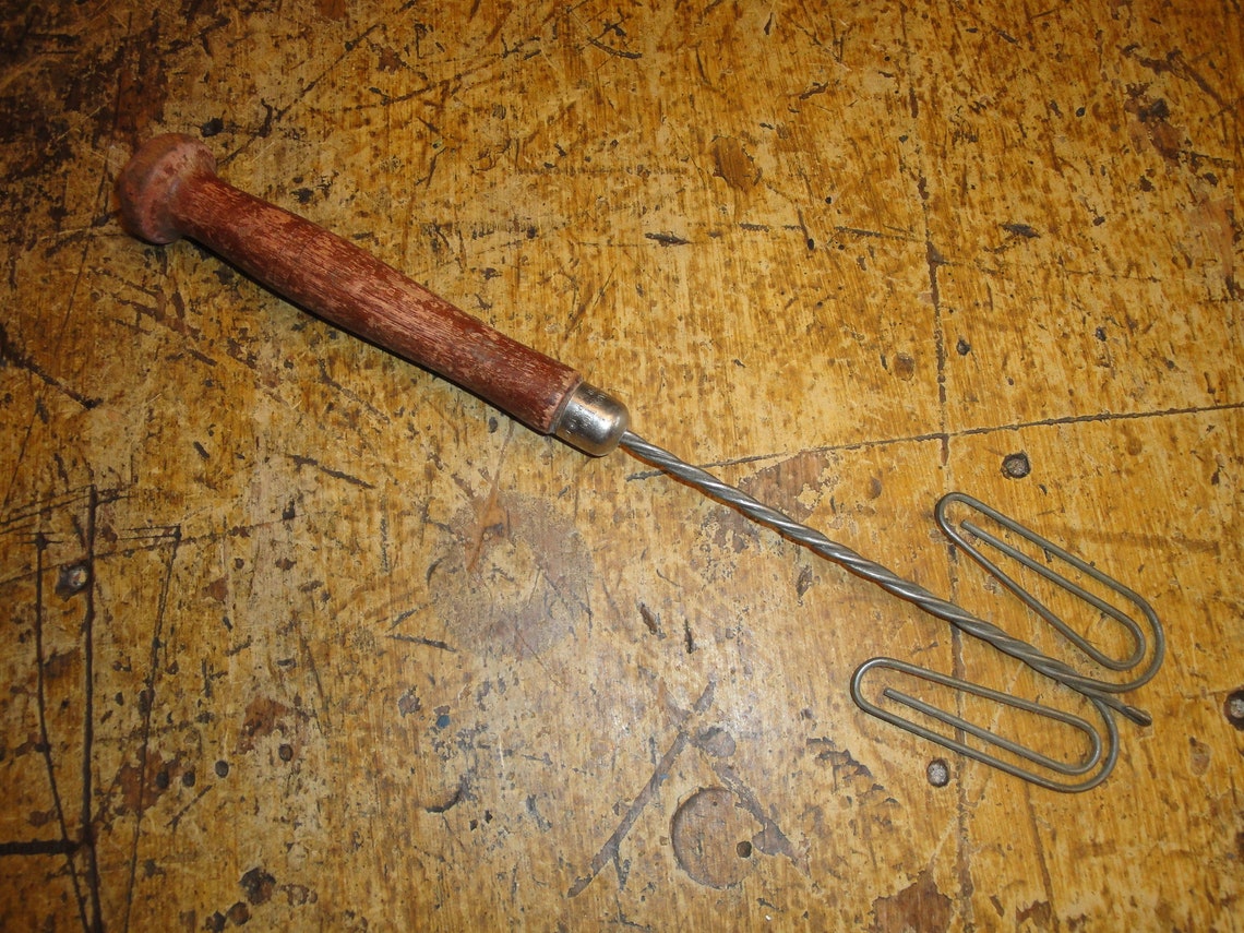 Vintage Wood Handle Wire Mixer Beater | Antique Kitchen Cake Whip | Old ...