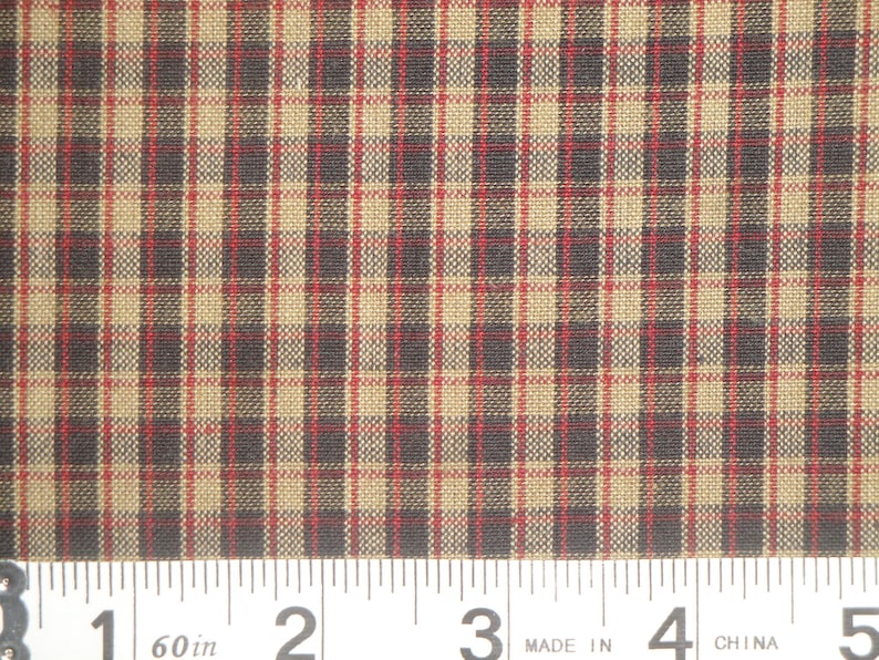Black Red Tan Plaid Homespun Material Colonial Plaid | Etsy