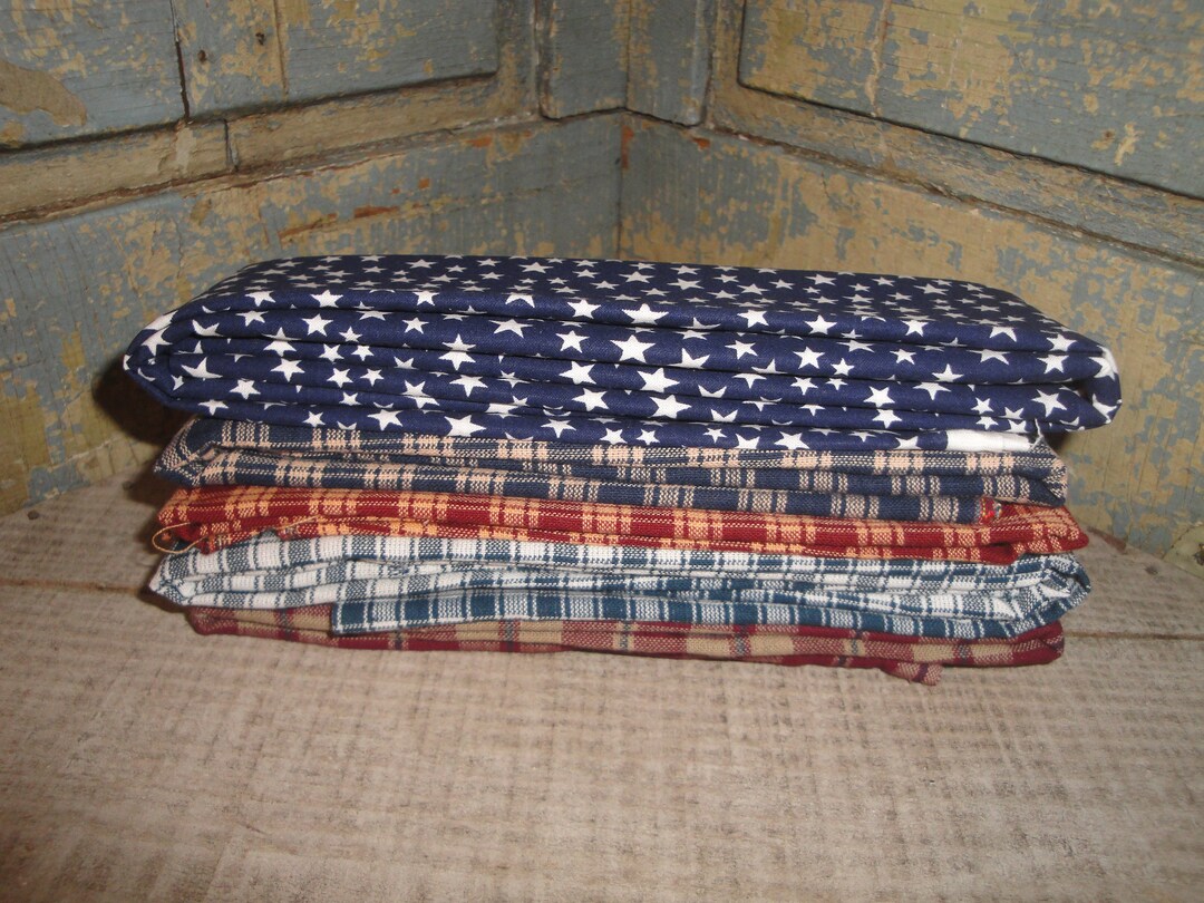 Red Blue Scrap Fabric Bundle | Plaid Star Sewing Craft Quilt Apparel ...