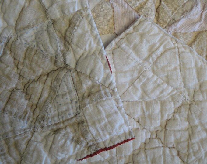 3 Old Vintage Antique Worn Tattered Quilt Pieces*primitive Cutter Quilt ...