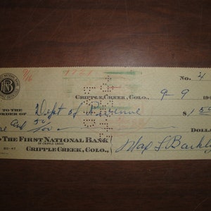 12 Old Vintage Antique Canceled Bank Checks From Cripple Creek Colorado ...