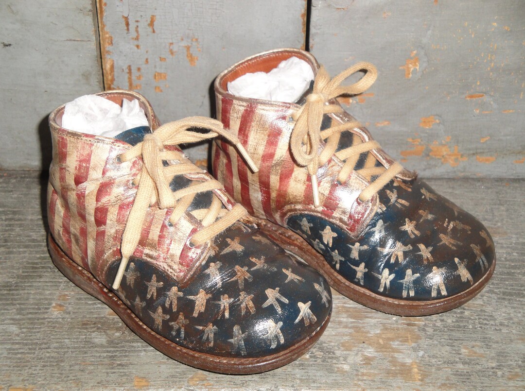 Primitive Painted Americana Hard Sole Toddler Shoes | Repurposed Old ...