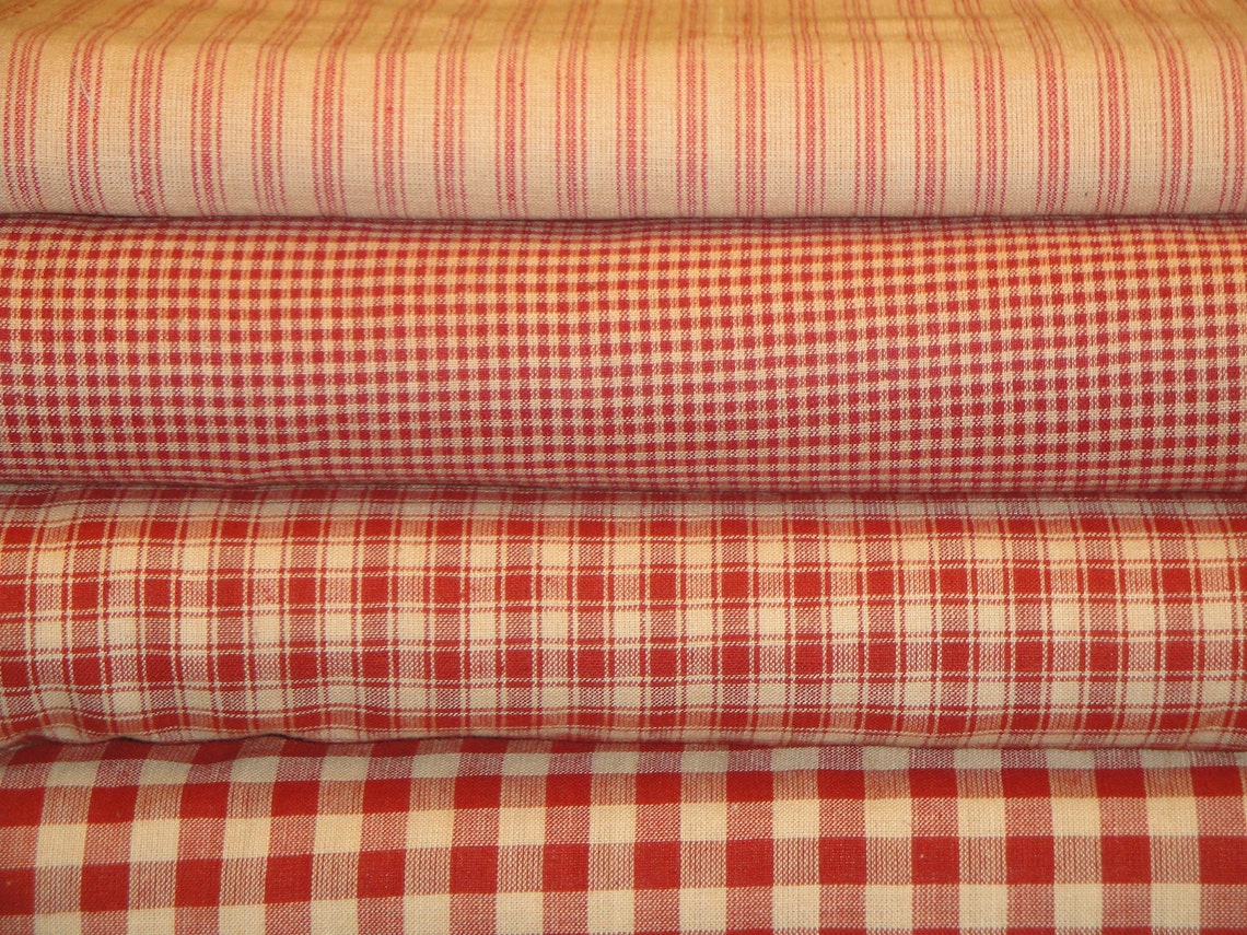 Red and Natural Tan Small Check Fabric Primitive Red Check - Etsy