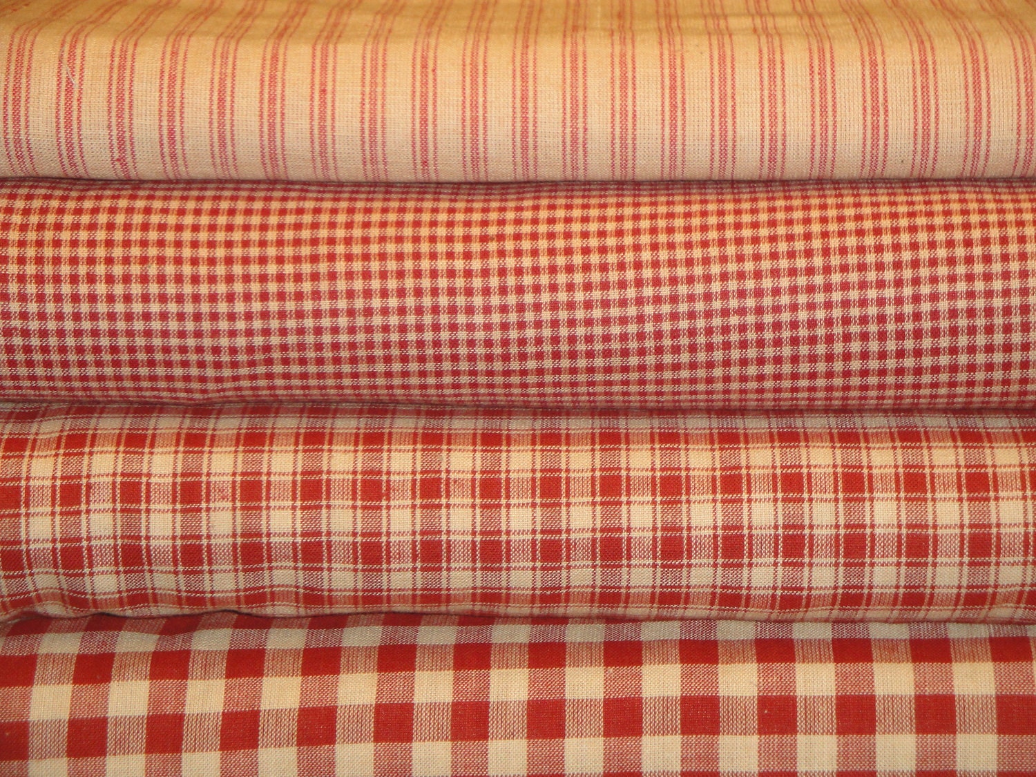 Red and Natural Tan Small Check Fabric Primitive Red Check - Etsy