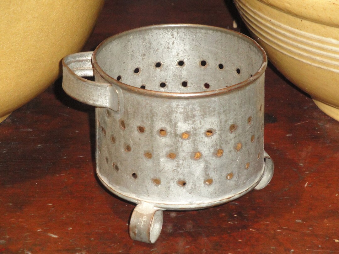 Primitive Old Vintage Antique Pieced Metal Round Cheese Mold With Ring ...