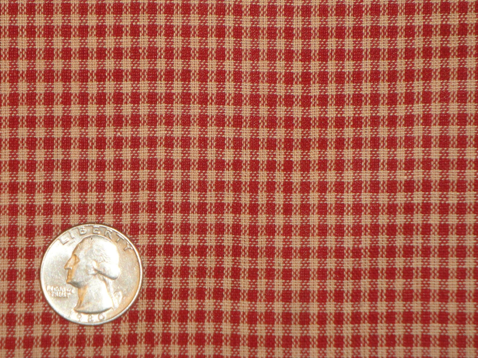 Red and Natural Tan Small Check Fabric Primitive Red Check - Etsy