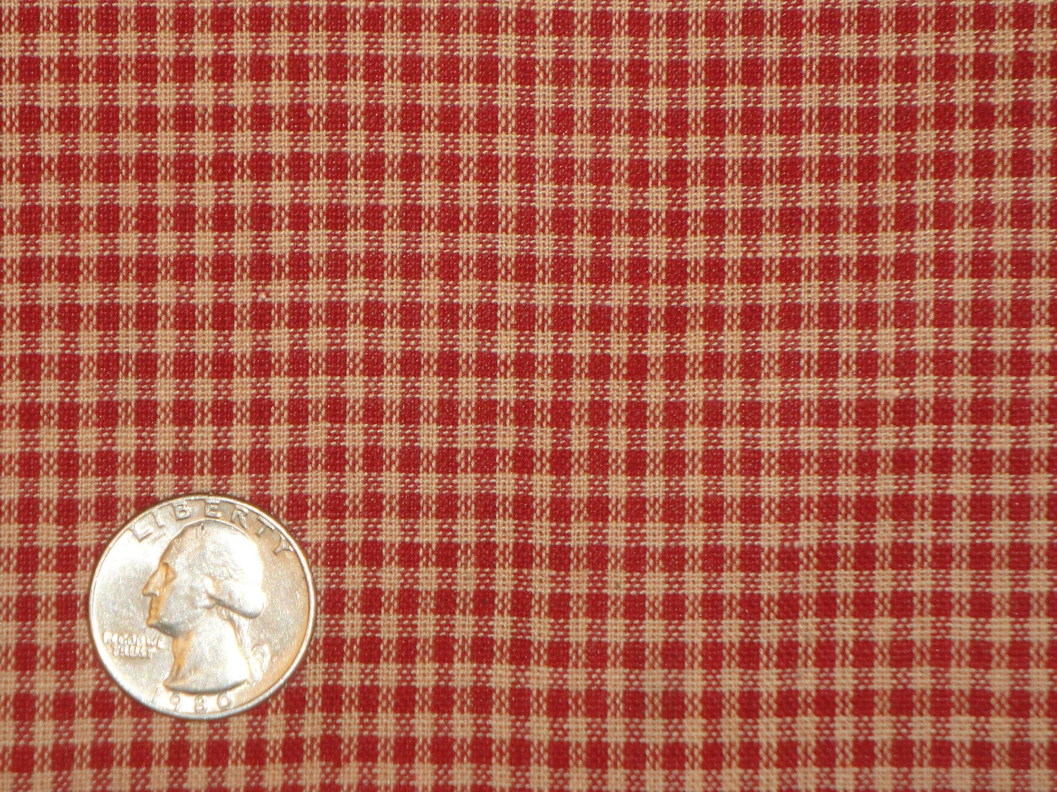 Red and Natural Tan Small Check Fabric Primitive Red Check - Etsy