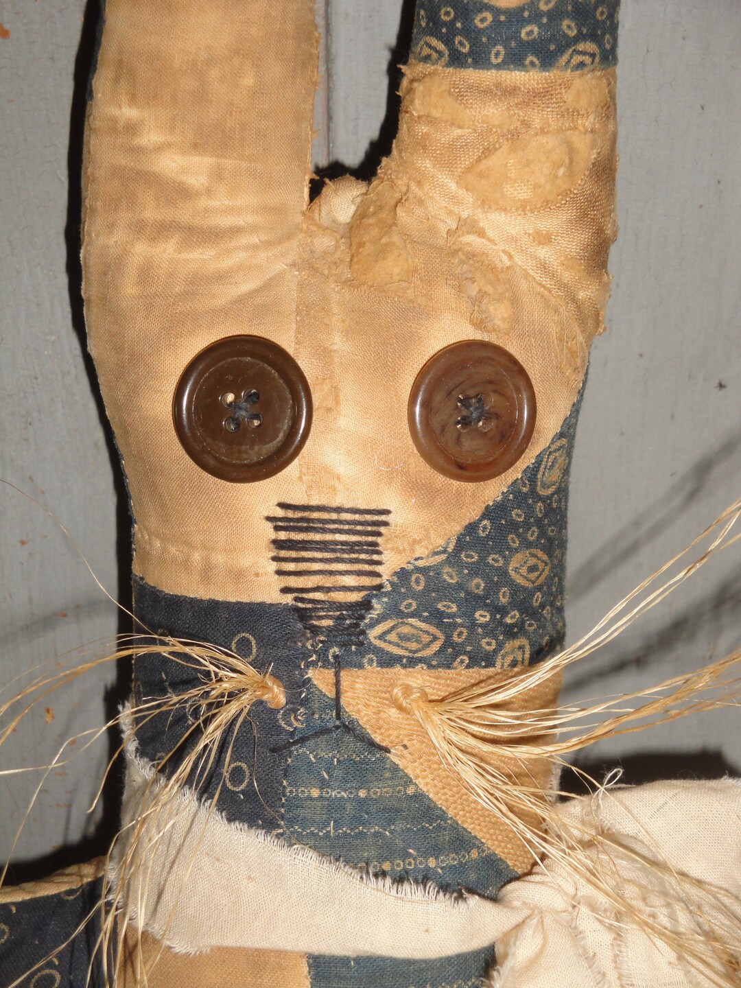 Old Vintage Antique Aged Repurposed Blue Quilt Bunny Rabbit | Primitive ...