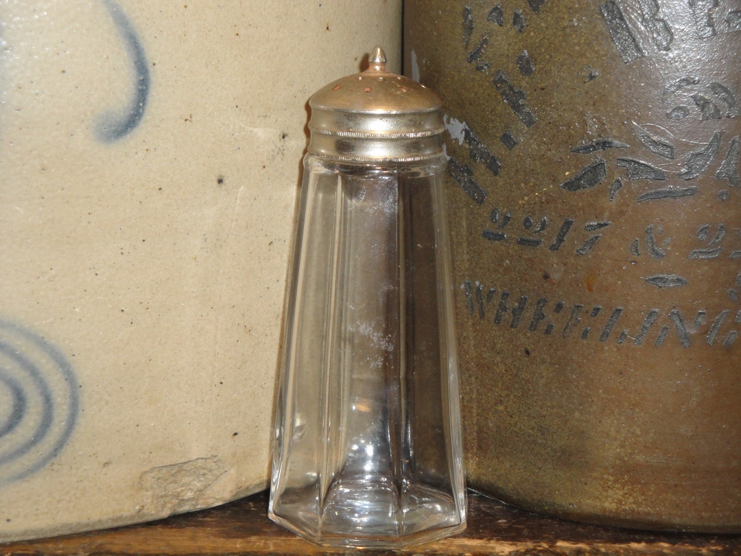 Old Antique Vintage Glass Shaker With Metal Top | Sugar Cinnamon Salt ...