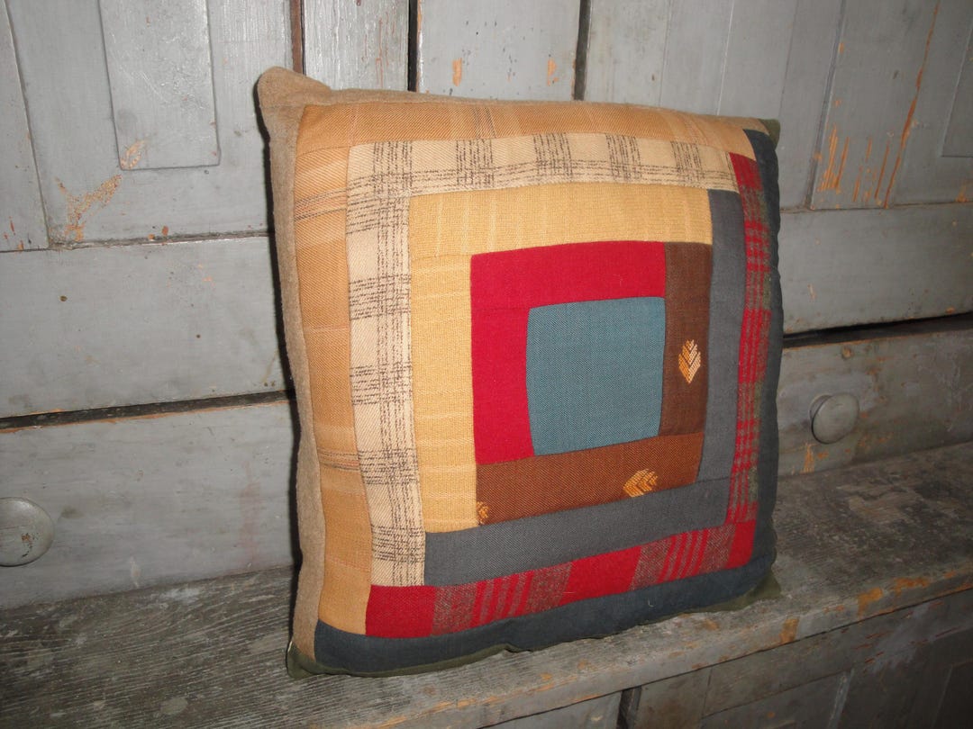 Antique Vintage Primitive Log Cabin Quilt Pillow | Repurposed Upcycle ...
