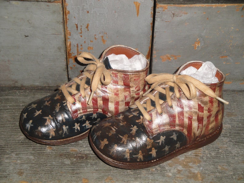 Primitive Painted Americana Hard Sole Toddler Shoes | Repurposed Old ...