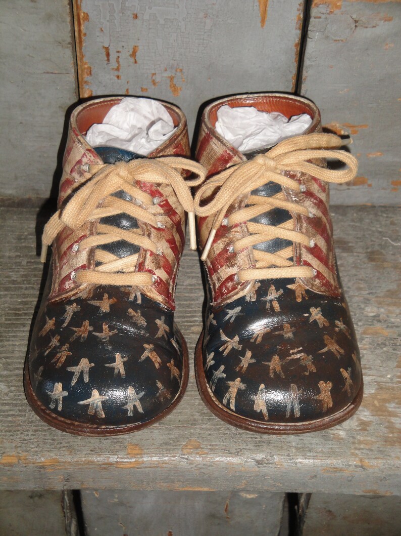 Primitive Painted Americana Hard Sole Toddler Shoes | Repurposed Old ...