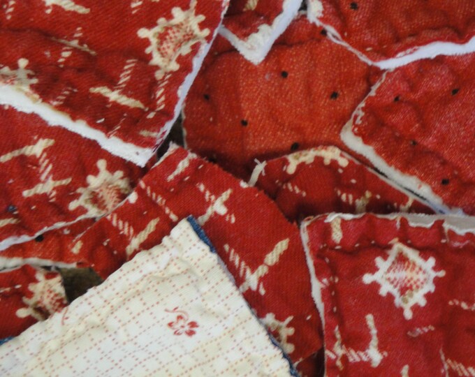 Old Red Calico Quilt Scraps | Antique Vintage Quilt Patches | 12 SMALL ...