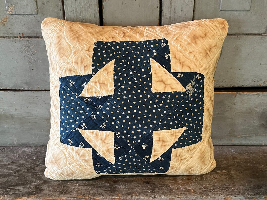 Primitive Old Antique Vintage Blue Calico Temperance Quilt Pillow ...