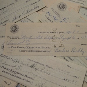 12 Old Vintage Antique Canceled Bank Checks From Cripple Creek Colorado ...