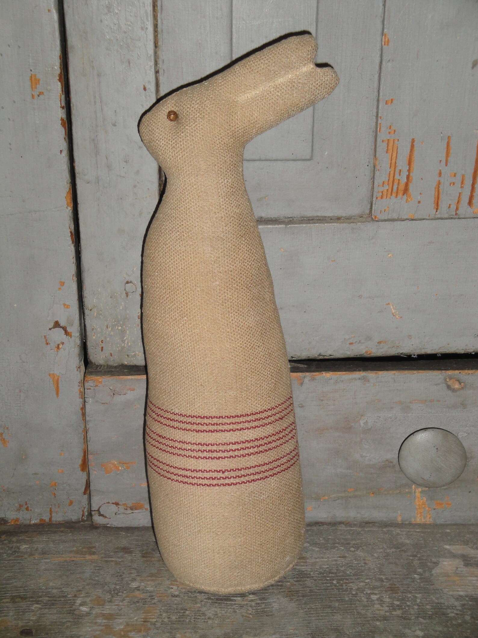 Primitive Handmade Red Stripe Woven Grain Sack Fabric Rabbit ...