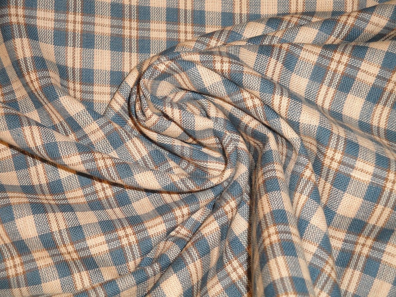 Blue Plaid Fabric Cotton Homespun Fabric Blue Khaki and - Etsy