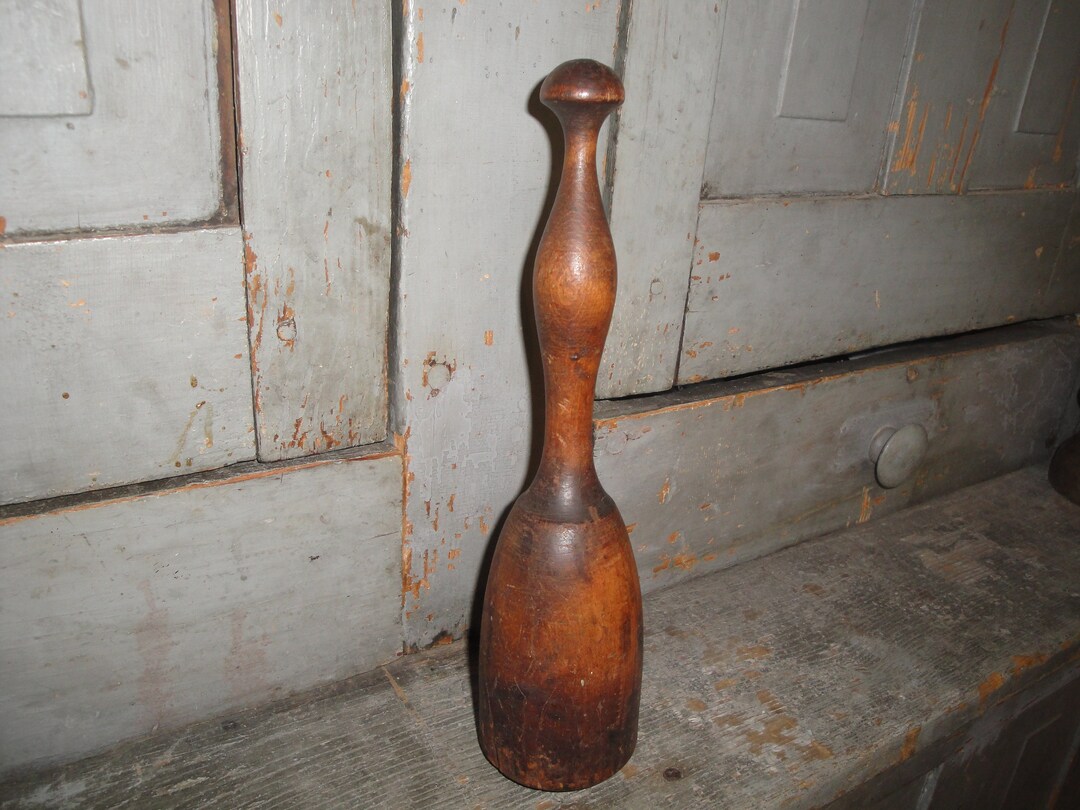 Old Primitive Antique Vintage Wood Beetle Potatoe Masher Pounder Pestle ...