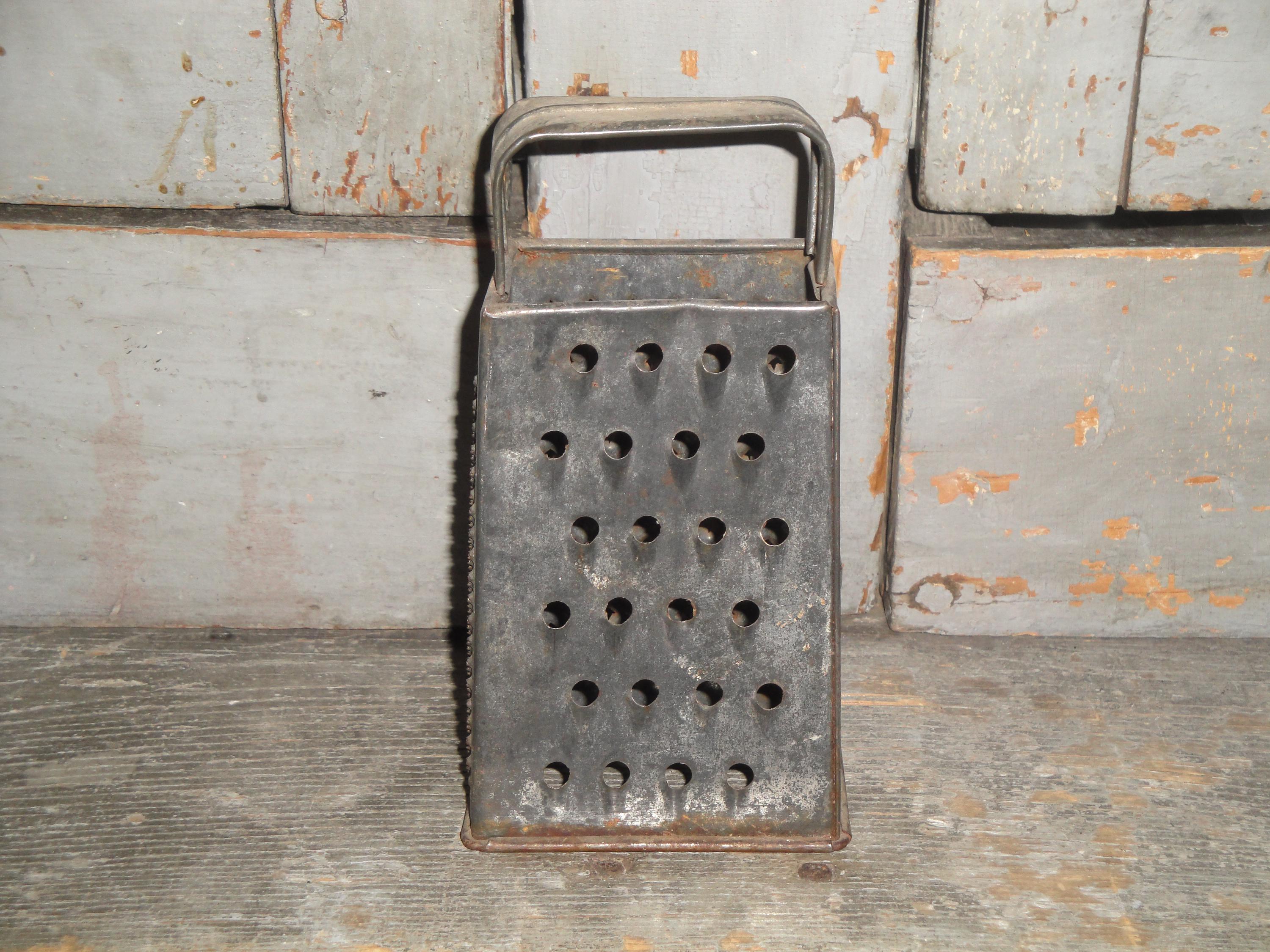 SMALL Old Primitive Tin Box Grater Grater | Antique Strap Handle Grater ...